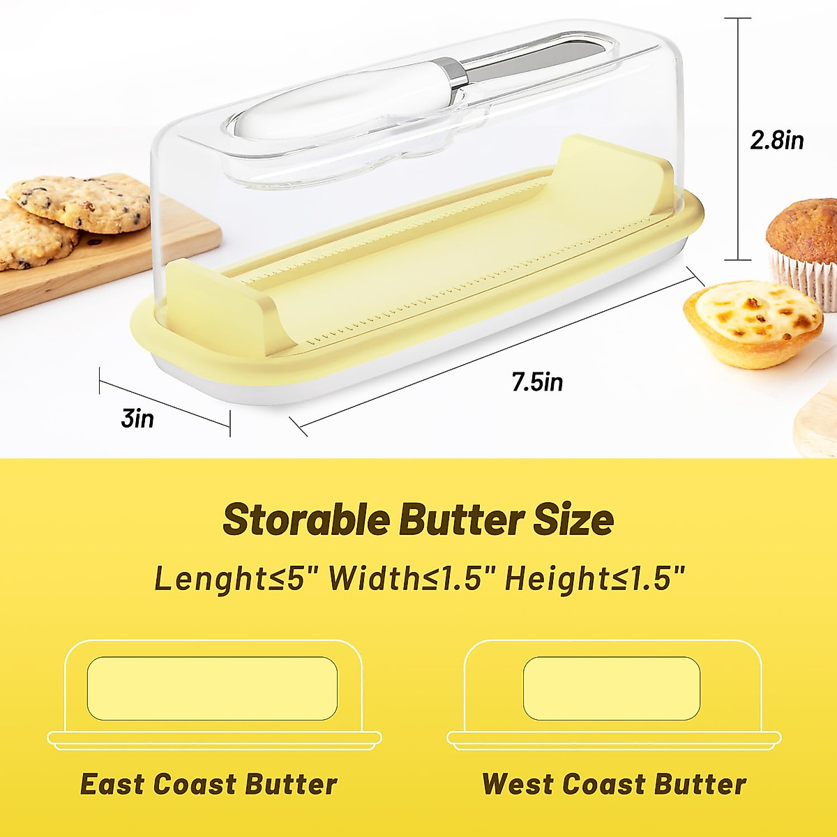 AJIJING Butter Dish, Butter Dish with Lid for Countertop, Easy Scoop, BPA Free, Butter Container with Knife Spreader, Butter Holder with TBSP Marks, Easy to Clean Butter Keeper for Refrigerator