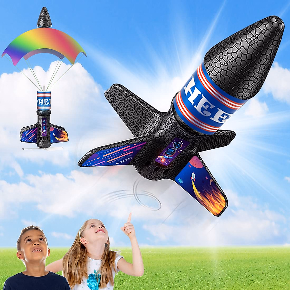 Loheer Rocket Launcher for Kids, Motorized Air Rocket Toy for Ages 8-12, Launch Rocket up to 164 ft, Fun Outdoor Toy, Self-Launching Rocket Toys for Kids Age 8-12, Ideal Birthday