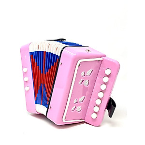 JOYSAE 7 Keys 2 Bass Accordion Kids Accordion Toy Solo Ensemble Instrument Musical Educational Instrument for Early Childhood Teaching (Pink)