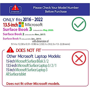 mCover Case Compatible for 2016~2022 13.5" Microsoft Surface Book 1/2 / 3 with Detachable Tablet Display ONLY (NOT Fitting Cheaper Surface Laptop Models) - Black