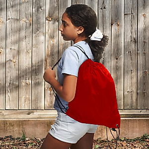 DISCOUNT PROMOS Custom Classic Polyester Drawstring Bags Set of 50, Personalized Bulk Pack - Bring Everywhere You Go, Great for Travelling, Gym and for Everyday Use - Red