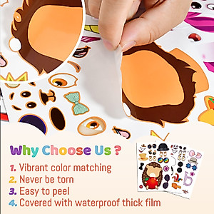 sinceroduct Make a Face Stickers for Kids, 60 Sheets Woodland Teaching Stickers, Make Your Own Stickers, Party Favor Stickers with 20 Animal Designs, Unique Stickers, Perfect as Reward&Gift for Kids