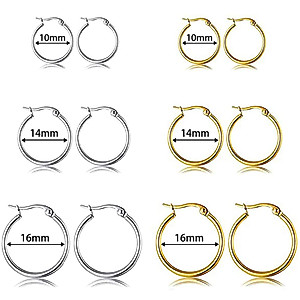 6 Pairs Gold Silver Hoop Earrings for Women Men, Small Endless Stainless Steel Hypoallergenic Earrings Set, Lightweight Nickel Free Cartilage Earingings
