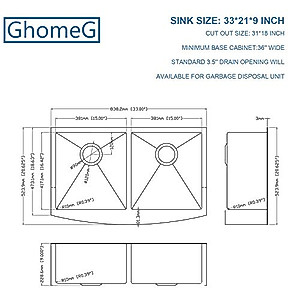 33 inch Black Farmhouse Sink- GhomeG 33"x 21" Kitchen Sink Stainless Steel 16 Gauge Double Bowl 50/50 Apron-Front Farm Sink Basin