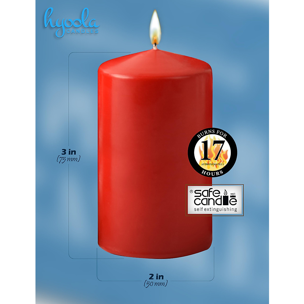 HYOOLA Red Pillar Candles 2x3 Inch - 24 Pack Unscented Bulk Pillar Candles - European Made
