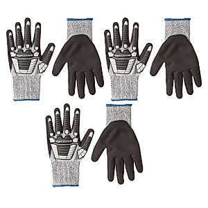 AmazonCommercial 13G SilverSilk & Sandy Nitrile Gloves with Impact Protection (Grey/Black), Size XL, 3-Pairs