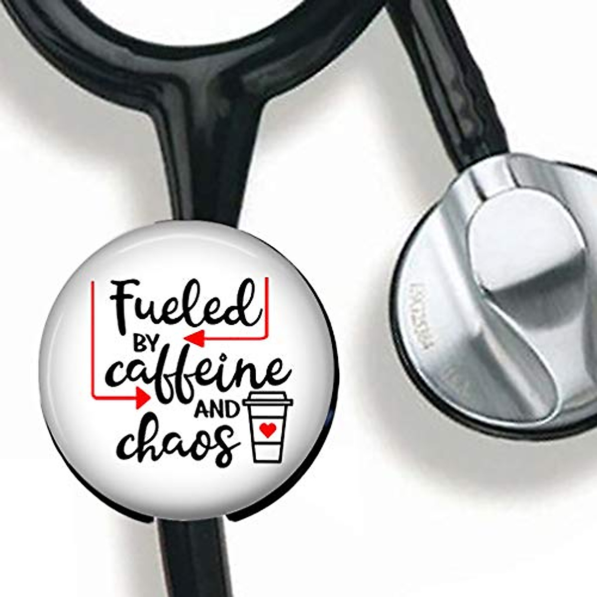 Fueled by Caffeine and Chaos Stethoscope Tag Personalized,Nurse Doctor Stethoscope ID Tag Customized, Medical Stethoscope Name Tag with Writable Surface-Black
