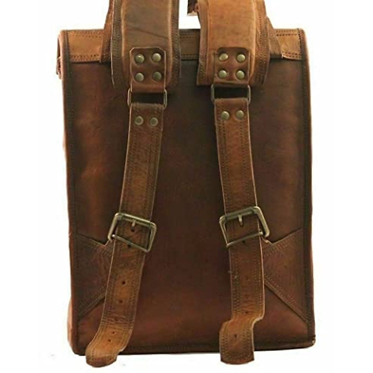 DEENIT'S Tan Pure Leather Roll Top Backpack Bag For Laptop, Ipad , Files, Books Shoulder Bag for Men and Women (24x14x6)