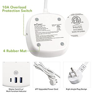 BN-LINK Smart Power Strip with 30W USB C Fast Charger, Individually Controlled Surge Protector Works with Alexa Google Home, Desktop Charging Station with 6 ft Extension Cord, for Home and Office