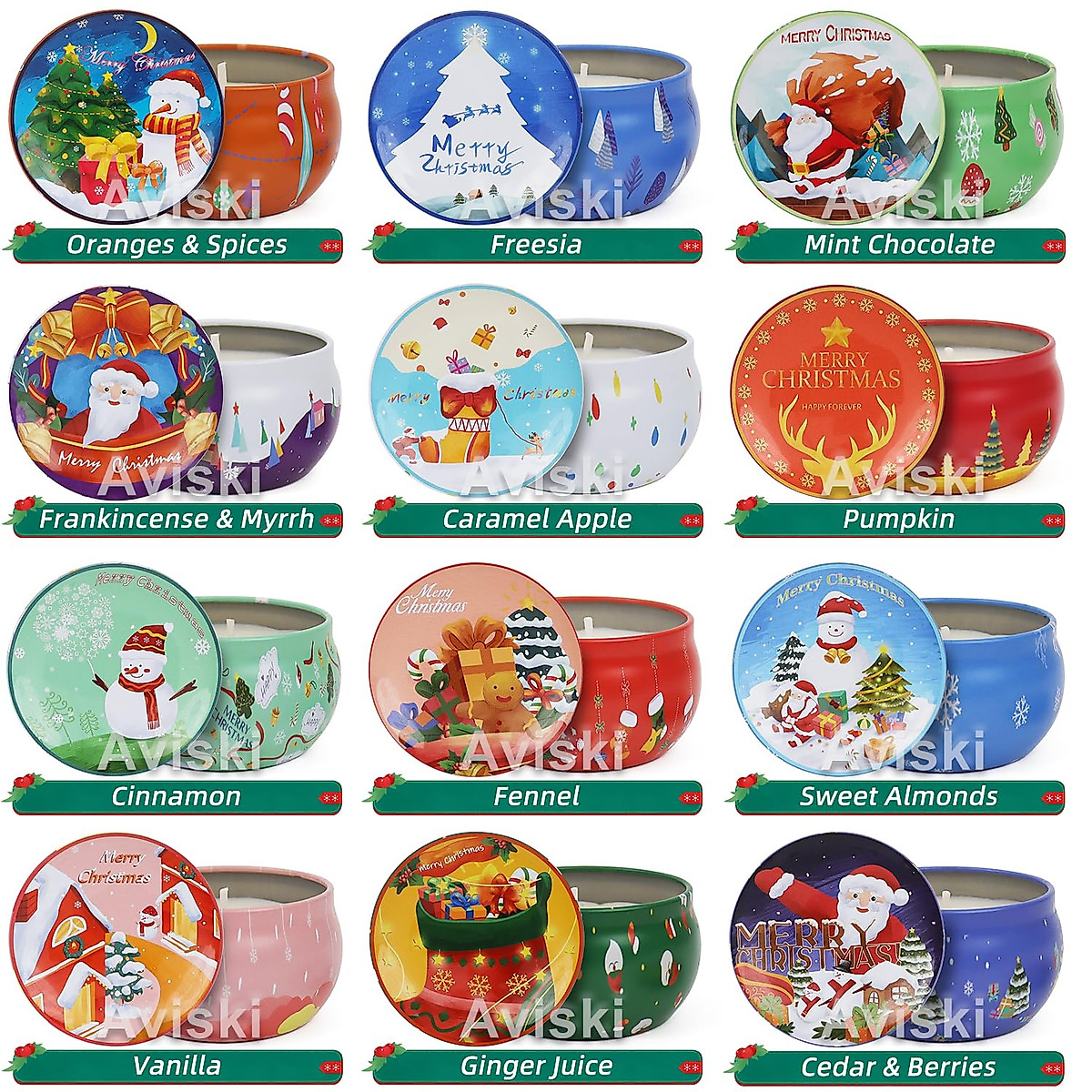 12 PCS Christmas Scented Candles, 2.5OZ Jar Candles, 12 Christmas Fragrances Candle Set for Women, Mom, Grandma, Godmother, Coworker, Teacher