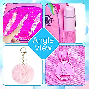 KLFVB 3PCS Toddler Backpack for Girls, 12” Cute Unicorn Preschool Bookbag and Lunch Box, Cute Kids Little Sequin Schoolbag