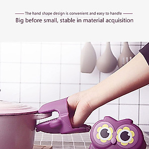 2 Pack Silicone Oven Mitts, Funny Mini Owl Gloves, Oven Mitts Heat Resistant, Kitchen Mitt Potholders for Cooking and BBQ, Easy Clean(Purple)