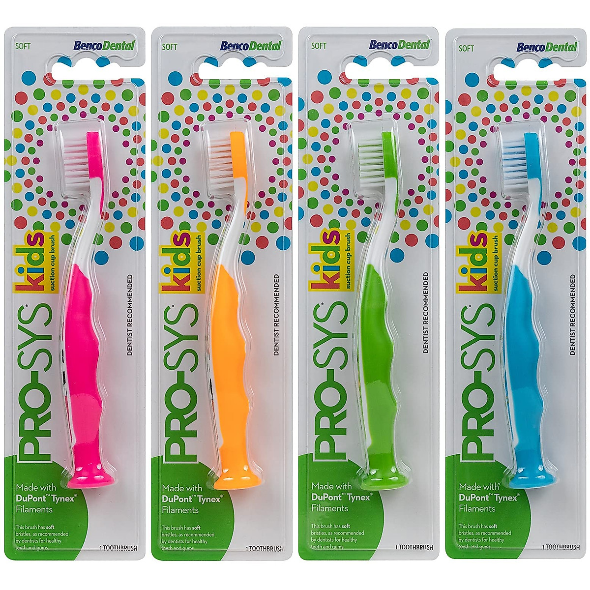 PRO-SYS Kids Toothbrush with Suction Cup, Sammie The Panda, Animal Design, Soft Bristles for Boys & Girls, Toddlers & Children Ages 2+, Pack of 4