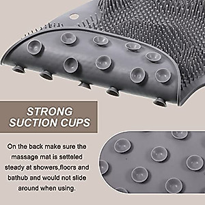 Rtteri 2 Pieces Shower Foot Scrubber Mat Silicone Shower Foot Massager Back Washer for Shower Back Scrubber Exfoliate Feet Scrubber with Non Slip Suction Cups Foot Cleaner for Men Women, Gray, Khaki