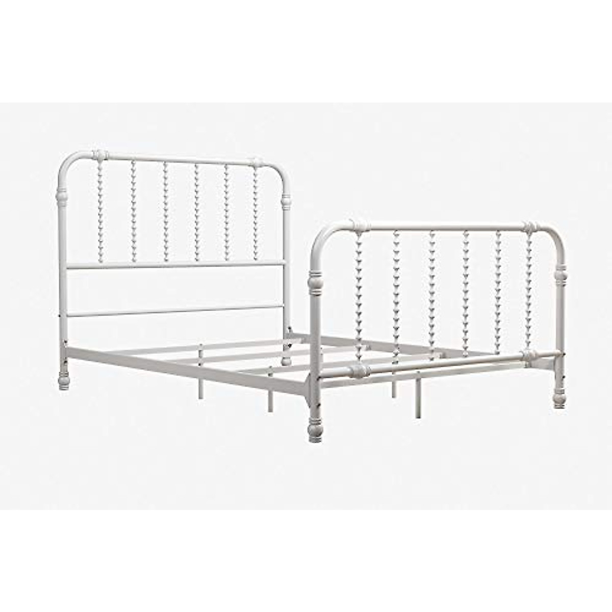 DHP Jenny Lind Kids Metal Bed Frame with Country Chic Headboard and Footboard, Underbed Storage Space for Toys, Twin, White