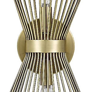 Amazon Brand – Rivet Mid-Century Modern Metal Starburst 2-Light Wall Sconce Lamp, Bulbs Included, 17.5"H, Antique Gold
