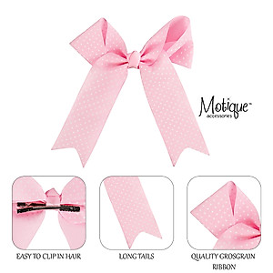 Jumbo Bow Clip with Tails Small Polka Dots Hairbow, 1 Piece (LIght Pink)