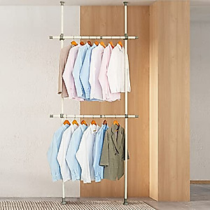 Adjustable Clothing Rack, Double Rod Clothing Rack, 2 Tier Clothes Rack, Adjustable Hanger for Hanging Clothes, White Clothing Rack, Heavy Duty Garment Rack, Closet Rack, Freestanding, 220Lbs