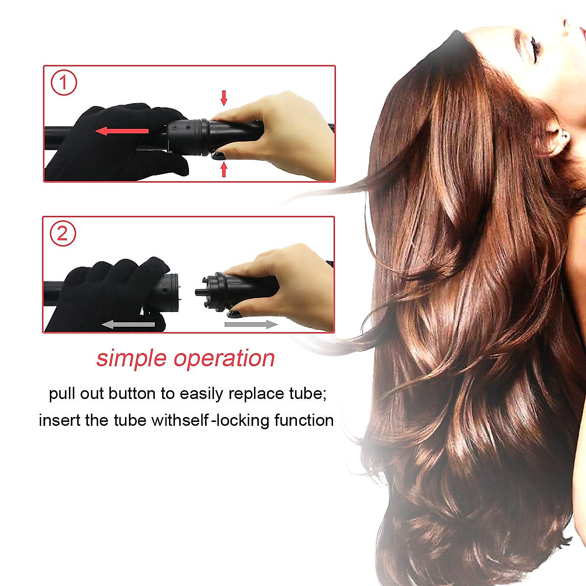 6 in 1 Curling Iron Wand Set with 6 Interchangeable Ceramic Barrels and Heat Protective Glove (Black-6in1) (Black-6)