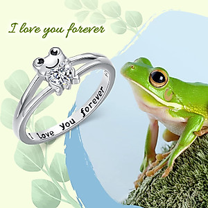 PROESS Frog Ring for Women Wife Sterling Silver I Love You Forever Statement Ring Frog Jewelry Size 6