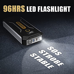 3000A Peak Jump Starter Battery Pack for Up to 10L Gas and 8L Diesel Engines, 12V Portable Car Battery Jump Starter Box with 400 Lumens LED Light