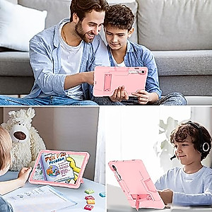 Kezigud Shockproof Kickstand Case for Galaxy Tab S9 11''/S9 FE 10.9'', Heavy Duty Hybrid Rugged Three Layer Soft Silicone+Hard PC with S-Pen Holder Cover for Samsung Tab S9/S9 FE 2023(Rose Gold)