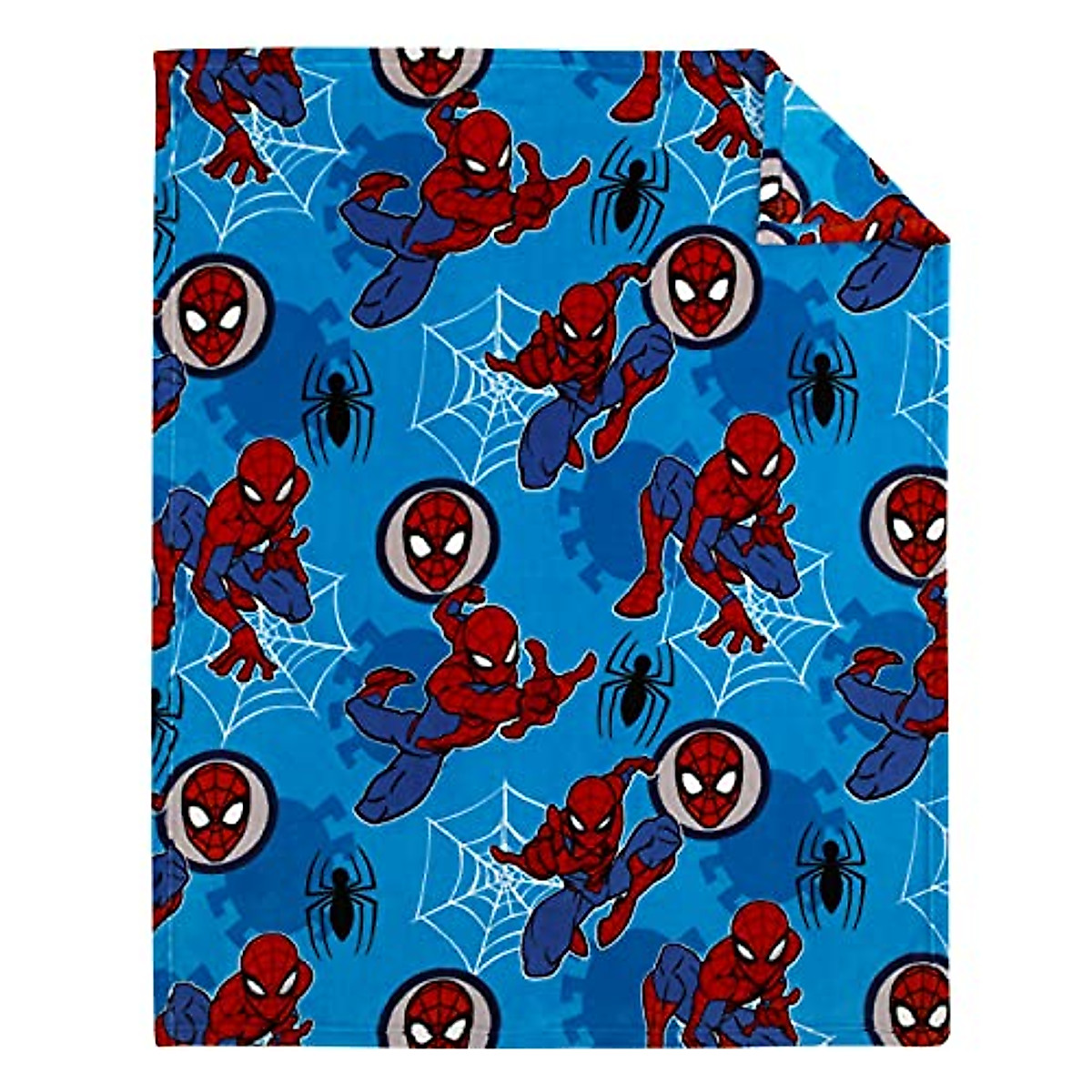 Disney Marvel Spiderman Wall Crawler Red, White, and Blue Spider Webs Toddler Blanket