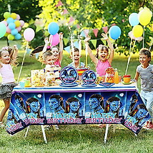 41Pcs Avatar 2 Birthday Party Tableware Cartoon Blue Theme Party Supplies Set Include 1pc Waterproof Tablecloth, 10pcs Plates 7",10pcs Plates 9" and 20pcs Napkins for Party Decorations