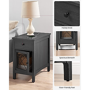 VASAGLE Side Table with Storage, End Table with USB Ports and Outlets, Nightstand with Charging Station, Drawer, Storage Cabinet, Magazine Rack, for Living Room, Bedroom, Charcoal Gray ULET312T22