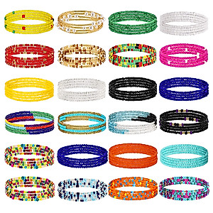 TOBENY 24PCS Waist Beads for Women African Belly Beads for the waist Colorful Summer Body Beads Jewelry Stretchy Elastic African Waist Beads 31.5-35.5 Inch Beaded Waist Chain