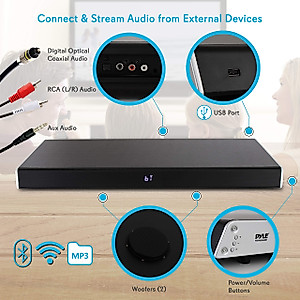Pyle Surround Sound TV Sound Bar - Bluetooth Compatible Wireless Soundbar For TV w/ Built in Subwoofer Speaker - Television Sound Bar System w/ LCD/Optical Audio/RCA/AUX/USB/Coaxial PSBV620BT