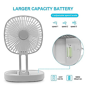 Foldaway Desk Fan,Portable Rotation Fan 7 Inch Height Adjustable Table Fan Rechargeable Fan Ultra Lightweight Portable Fan with 3 Speed & for Outdoor Camping Travel, Home, Office, Kitchen