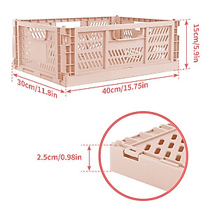 Domiella 2-Pack Crates for Storage, Storage Crates Plastic Stackable, Foldable Crate for Office Home Kitchen Bedroom Bathroom (Large, Pink)