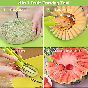 14 Pack Melon Baller Scoop Set - 4 in 1 Stainless Steel Fruit Tool Set Fruit Scooper Seed Remover with Fruit Vegetable Cutter Shapes Set Fruit Peeler for Fruit Slicer Dig Pulp Separator
