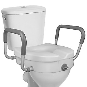 RMS Raised Toilet Seat - 5 Inch Elevated Riser with Adjustable Padded Arms - Toilet Safety Seat for Elongated or Standard Commode