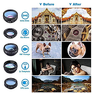 Apexel Phone Camera Lens-Macro Lens+Wide Lens+Fisheye Lens+Telephoto Lens+CPL/Flow/Radial/Star Filter+Kaleidoscope 3/6 Lens 10 in 1 Lens Kit +Remote Shutter for iPhone, Samsung,LG and Most Smartphones