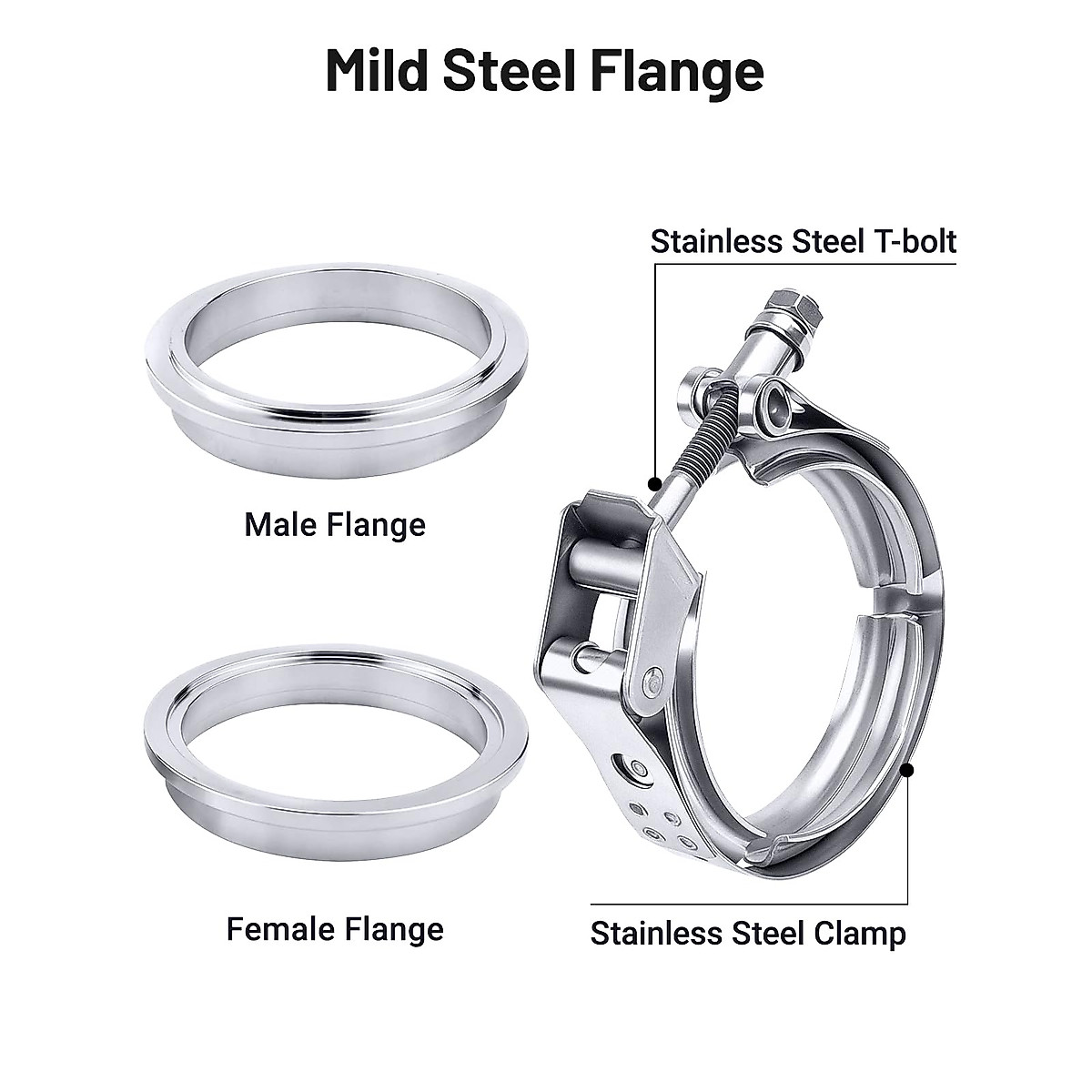 EVIL ENERGY V Band Clamp Quick Release Stainless Steel with Flange Male Female Mild Steel 2.5 Inch