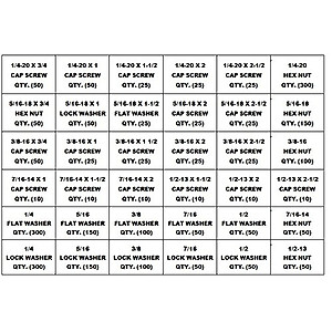 2510 Piece Grade 8 USS Coarse Thread Bolt (Hex Head Cap Screw), Nut, and Washer Assortment with 40 Hole Bin