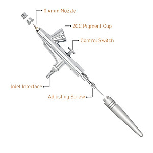 Airbrush Makeup Set Pinkiou Air Brush Kit for Face Paint with Mini Compressor 0.4mm Needle and Nozzle Nail Body Paint SP16 (RED)