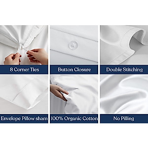 Delara GOTS Certified 100% Organic Cotton Duvet Cover Set 400TC, Long Staple Cotton, Ultra Soft, Silky, Moisture-Wicking, Smooth & Breathable, Duvet for Hot Sleepers with 8 Internal Ties