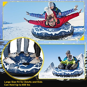 Plus Size Snow Tube -49" Inflatable Sleds for Kids and Adults Snowboard with Thicker K80 Military Grade Material Heavy Duty Snow Tube Portable Toboggan for Sledding Skiing Winter Outdoor Fun Snow Toy
