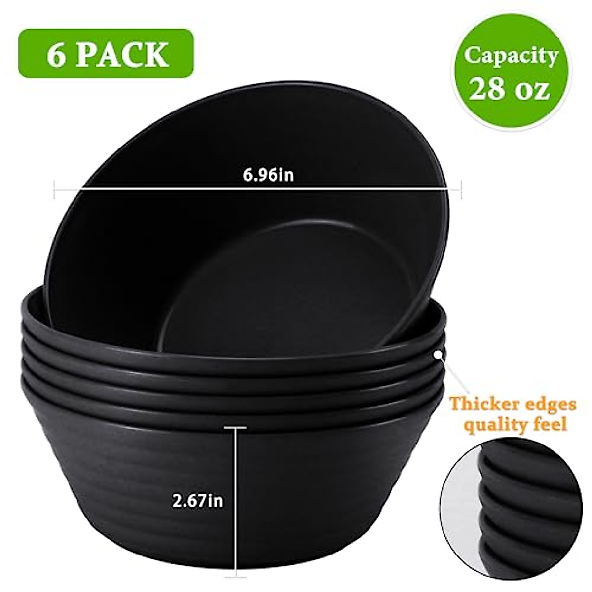 Mfacoy Unbreakable Cereal Bowls Set of 6, 28 OZ Premium Wheat Straw Bowls, Lightweight Dessert Bowls, Reusable Soup Bowls, Microwave Safe Bowls for Camping, RV, Dorm, Soup, Oatmeal, Ramen, BPA-Free