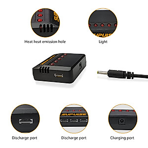 SUPULSE Lipo Battery Charger DC 3.7V 1S 1 Cell RC Charger Micro 5 Port Compact Charger with LED Indicator Mini Size Lipo Charger 5 in 1 USB Lipo Charger