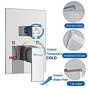 Shower System with Tub Spout, Shower Faucet Set, 10 Inch Bathroom Polished Chrome Square Rain Shower Head with Handheld Spray Wall Mounted Rainfall Shower Fixtures (Contain Tub Spout)