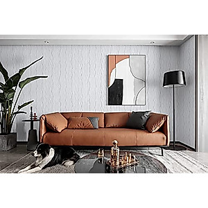 Dimoon 197’’x17.7’’Wallpaper White Peel and Stick Wallpaper Waterproof Removable White Contact Paper Self Adhesive White Wave Silver Stripe Vinyl Wall Paper Modern Shelf Drawer Liner Wall Covering