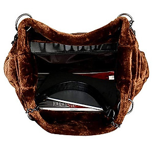 Large Capacity Fuzzy Shoulder Bags For Women Hobo Handbags Fur Handbags Fashion Bags (Grey)