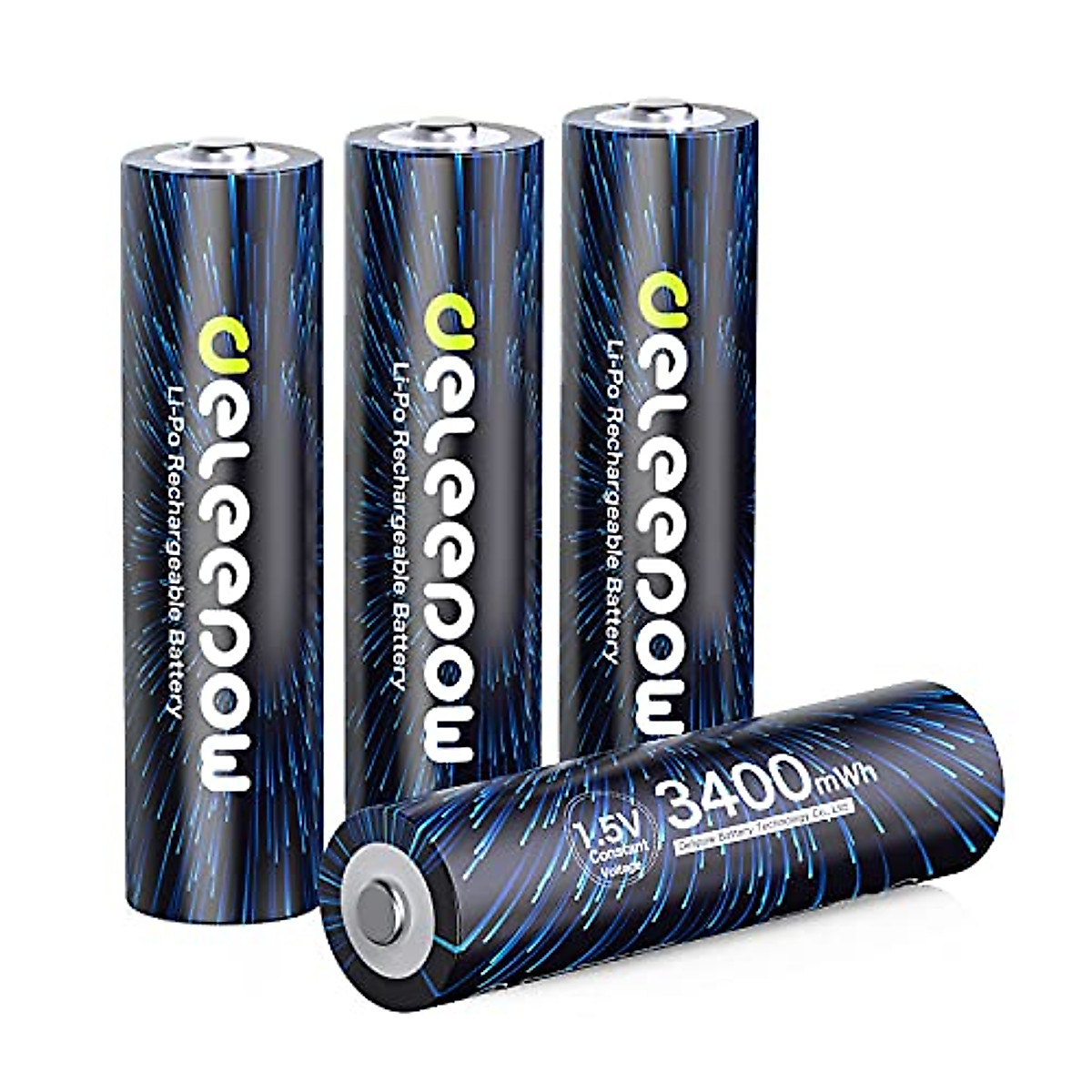 Deleepow Rechargeable AA Batteries, 1.5V 3400mWh High Capcity Lithium AA Battery 4 Pack 1500 Cycles Long Lasting Double A Battery