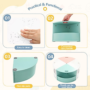 Curipeer Toddler Table and Chair Set with 4 Storage Stools, Flower Shaped Nesting Design Table with Built-in Pen Holder, Kids Table for Activity/Play/Art/Read/Craft, Pink & Mint Green