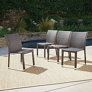 Christopher Knight Home Dover Outdoor Wicker Armless Stacking Chairs with Aluminum Frame, 4-Pcs Set, Multibrown