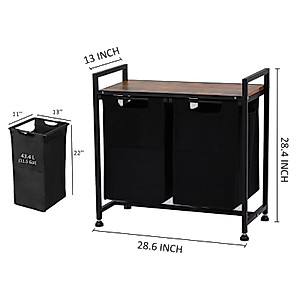 PioneerWorks Laundry Hamper, Laundry Basket Organizer Laundry Sorter with 2 Pull-Out and Removable Bags and Top Shelf, Dirty Clothes Hamper for Laundry Room Bathroom Bedroom and Dorm